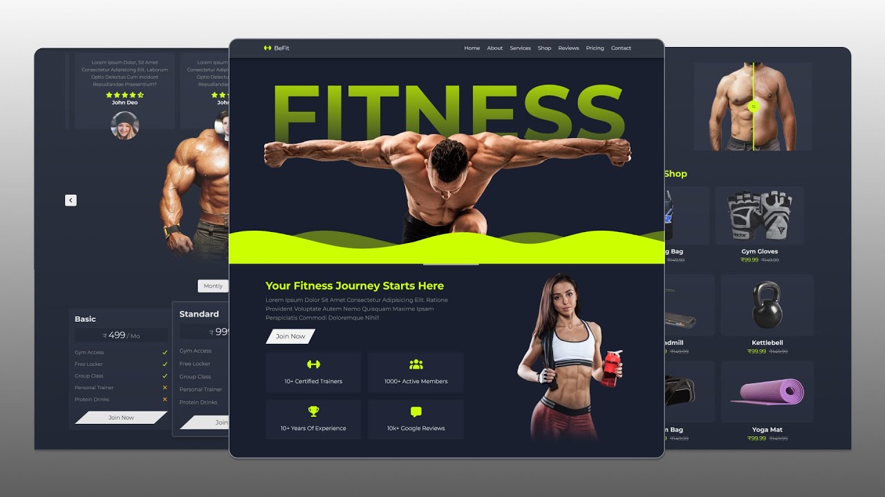 Responsive Modern Gym Website Design – HTML, CSS & JS – Header, Home,  About - Part 1