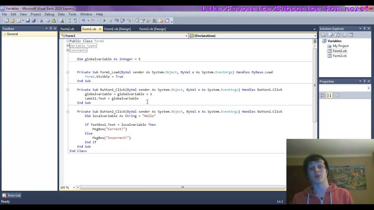 Visual Basic 2010 Tutorial: Variables!