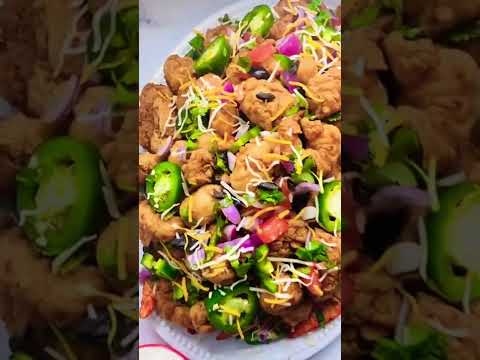 Crispy Loaded Fried Seafood Nachos Using King Crab Nuggets, Shrimps, & Scallops