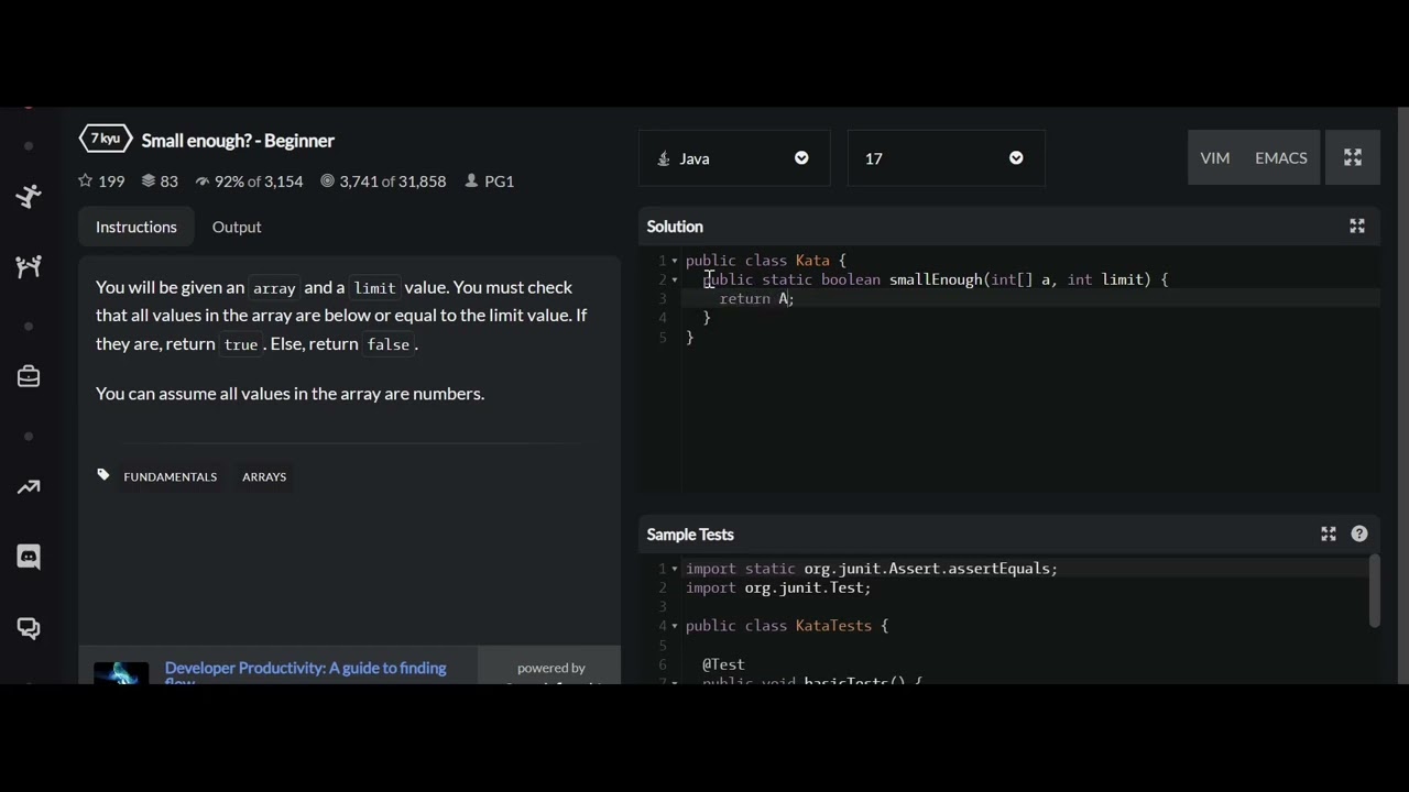 Small enough? - Beginner - Codewars - 7 Kyu (JAVA)