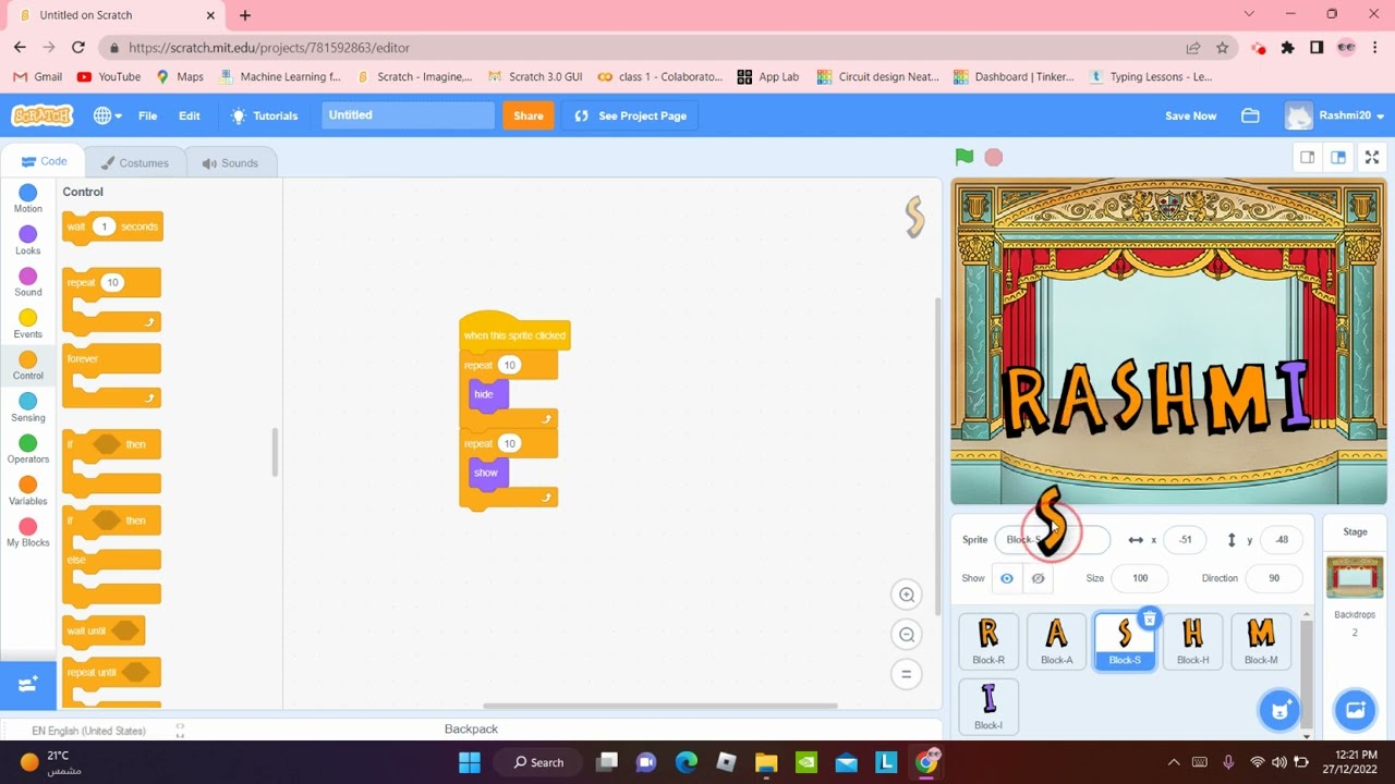 Project 1. Name Animation on Scratch