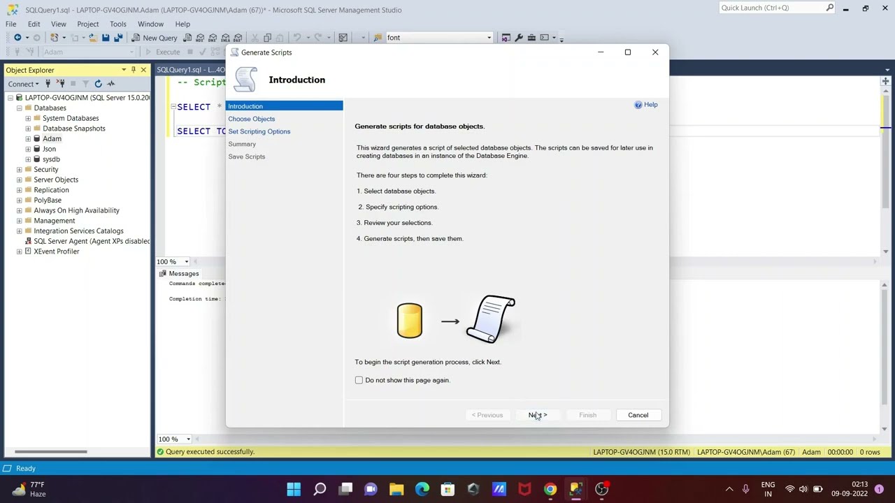 Generate Script entire database SQL Server