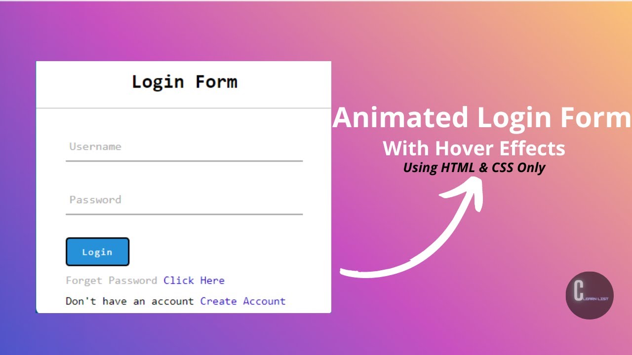 How to make Animated Login Form With Hover Effects Using Html & Css Without Javascript or JQuery