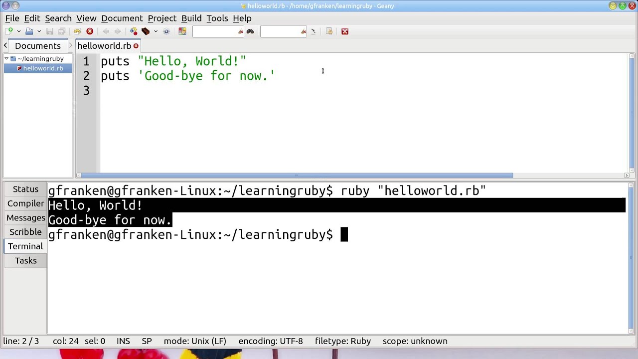 Ruby Programming Tutorial - Lesson 04 Part1 - Strings and Output