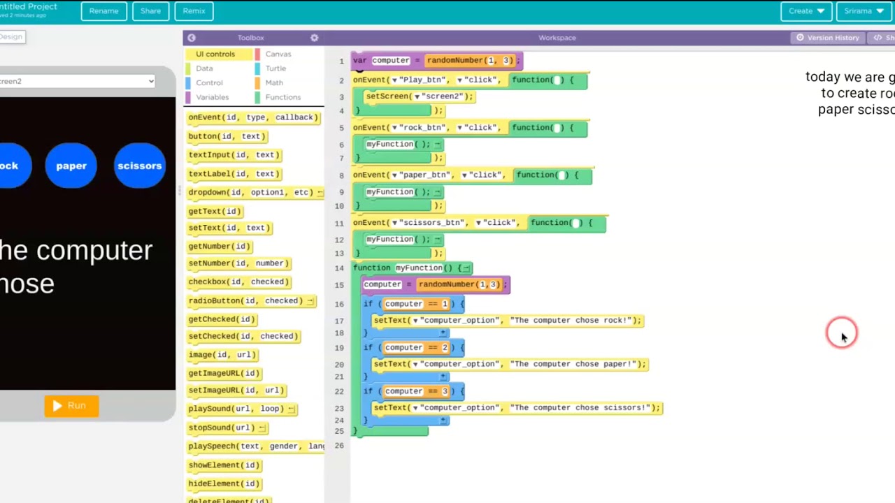 How to make rock paper scissors on code.org