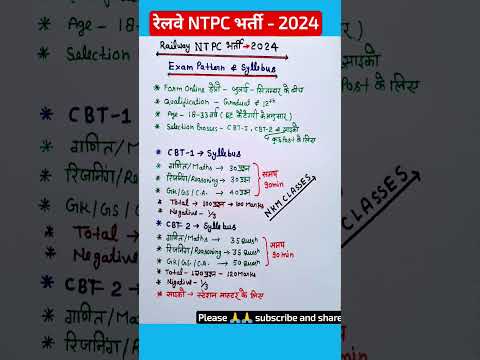 रेलवे NTPC भर्ती 2024|Railway NTPC exam pattern & Syllabus|Railway NTPC Syllabus| RRB NTPC Vacancy