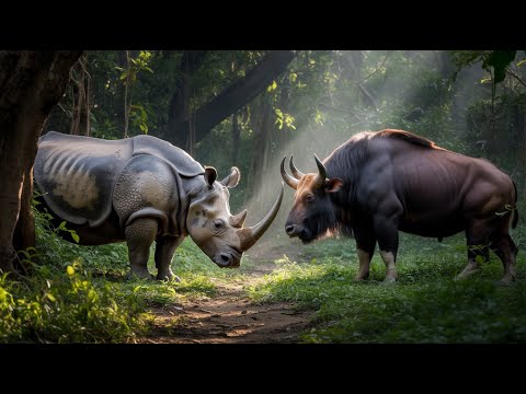 “Rhino vs Gaur – When Two Jungle Giants Collide, Who Wins?”