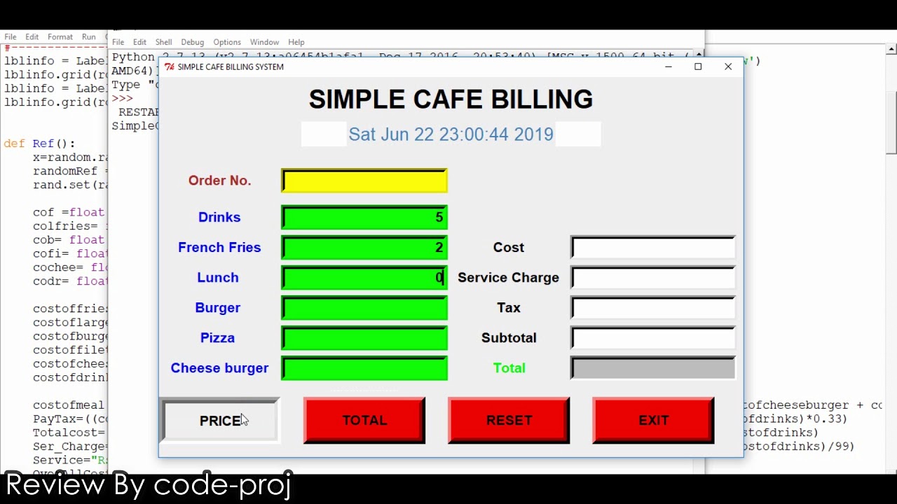 Simple Cafe Billing System In PYTHON With Source Code | Source Code & Projects