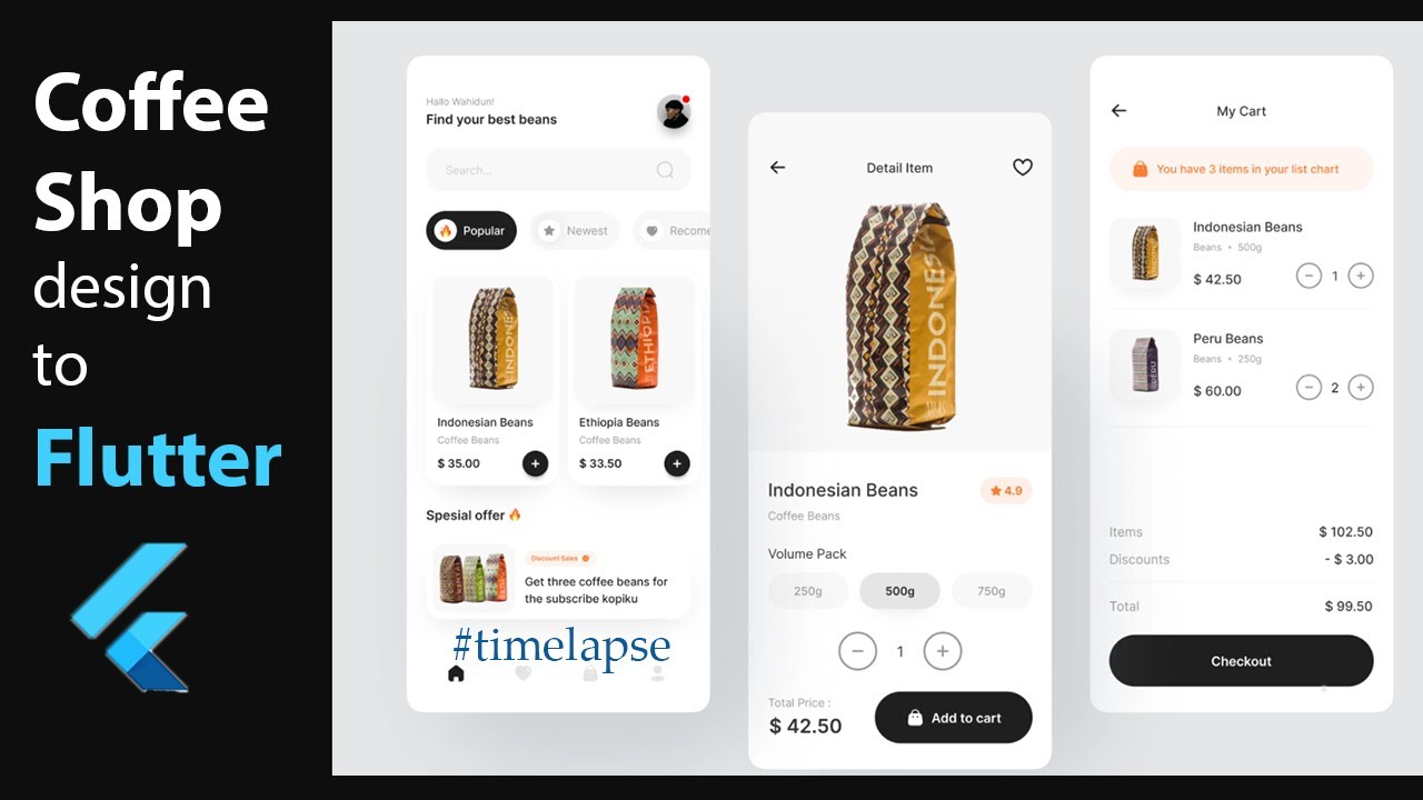 Coffee shop app UI Design to a Flutter application