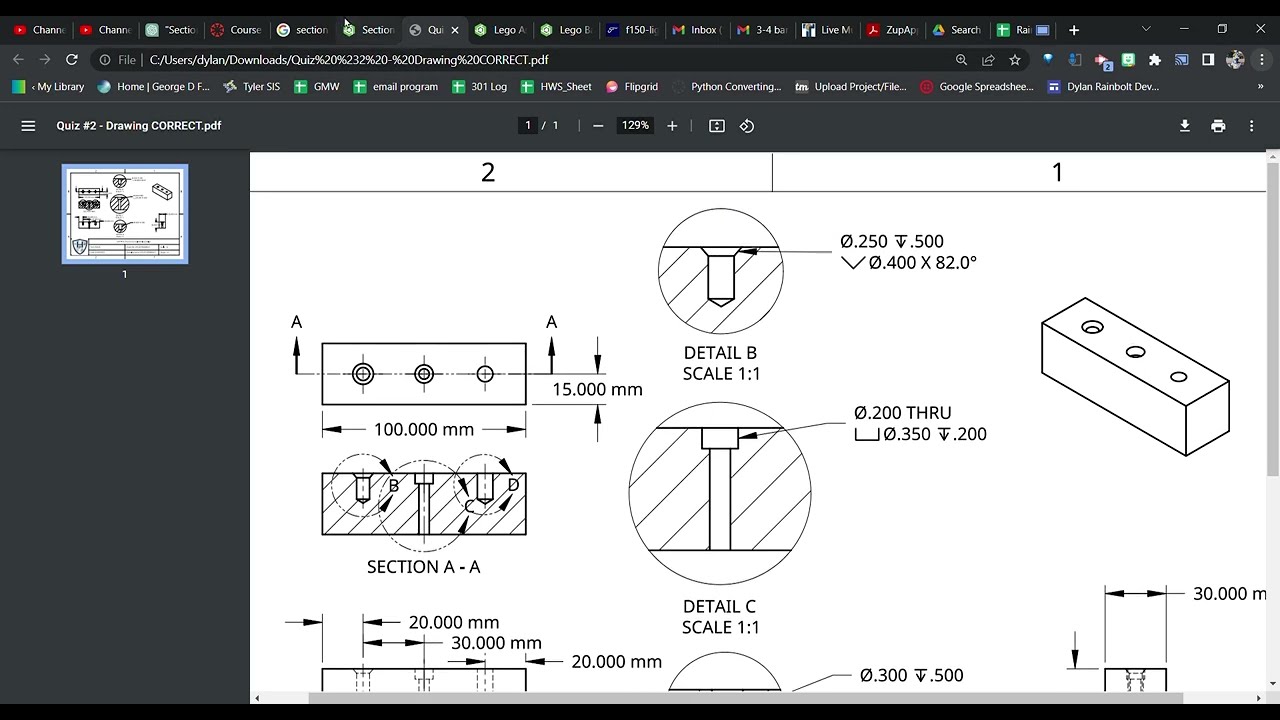Creating a Multiview Drawing With Sectional and Detailed Views Example in OnShape