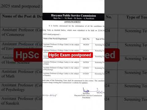 Hpsc Exam postponed|Hpsc Assistant professor|Hpsc Screening Test|hpsc result|Cutoff
