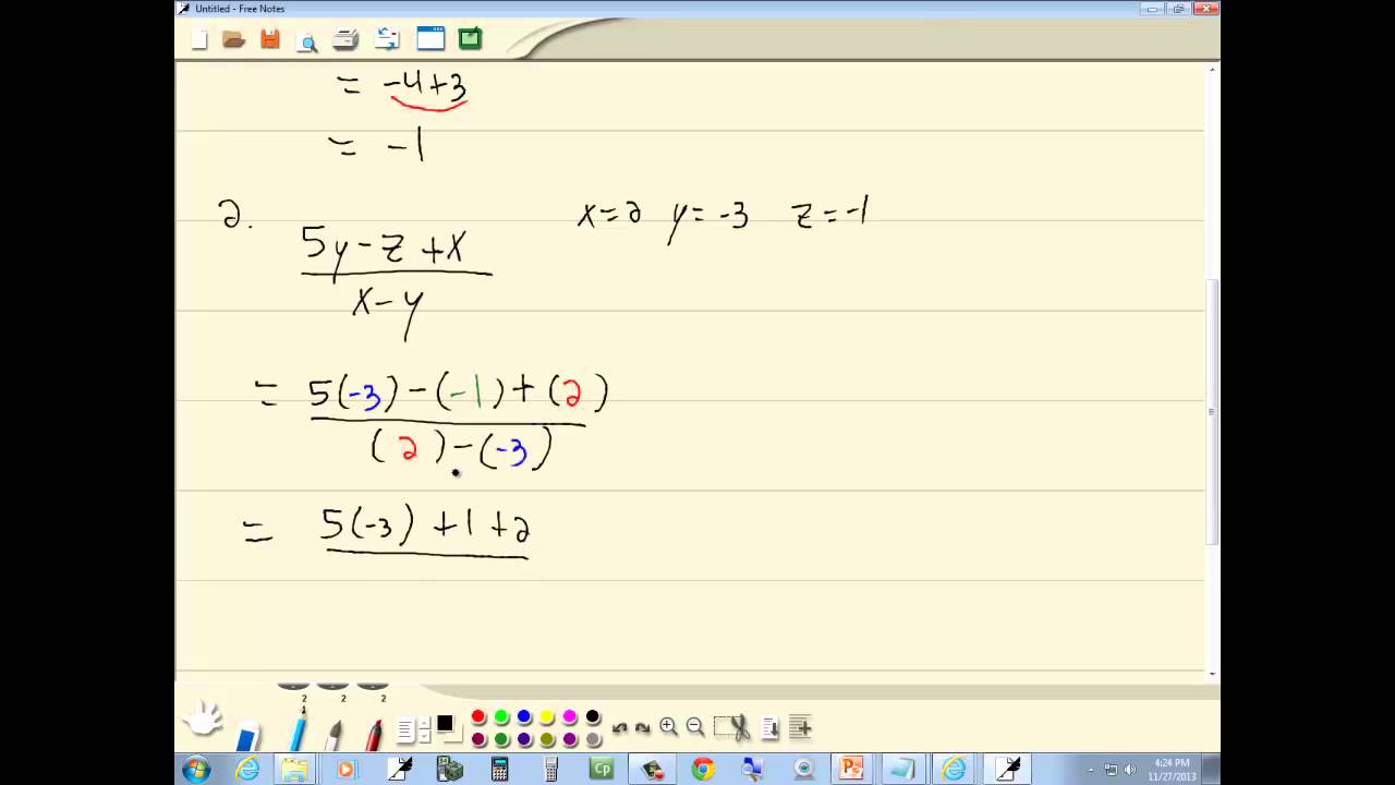 Basic Algebra Skills Review - Algebraic Expression Evaluation