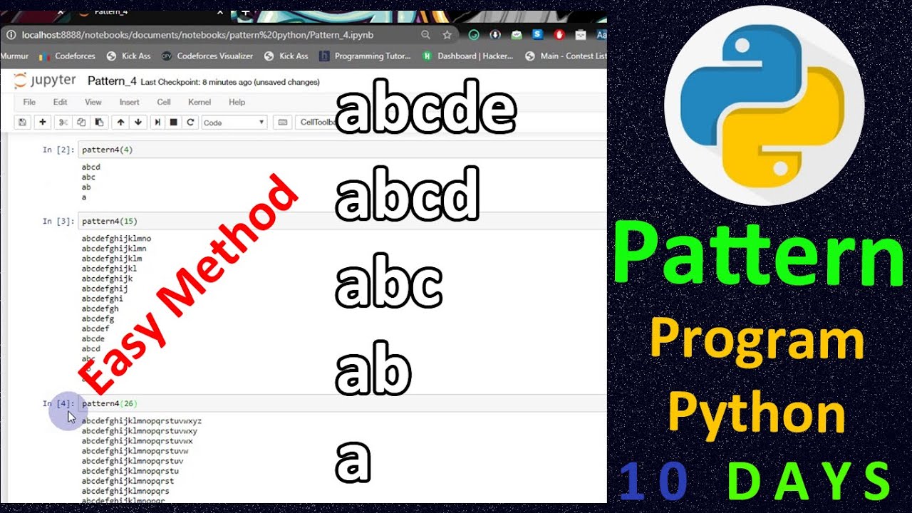 #4 Printing abc in triangle Shape (decreasing order) | Pattern Program Python