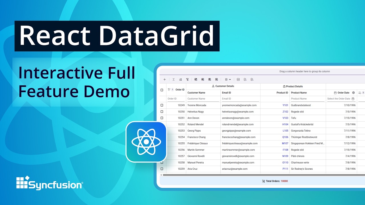 React DataGrid: Interactive Full Feature Demo