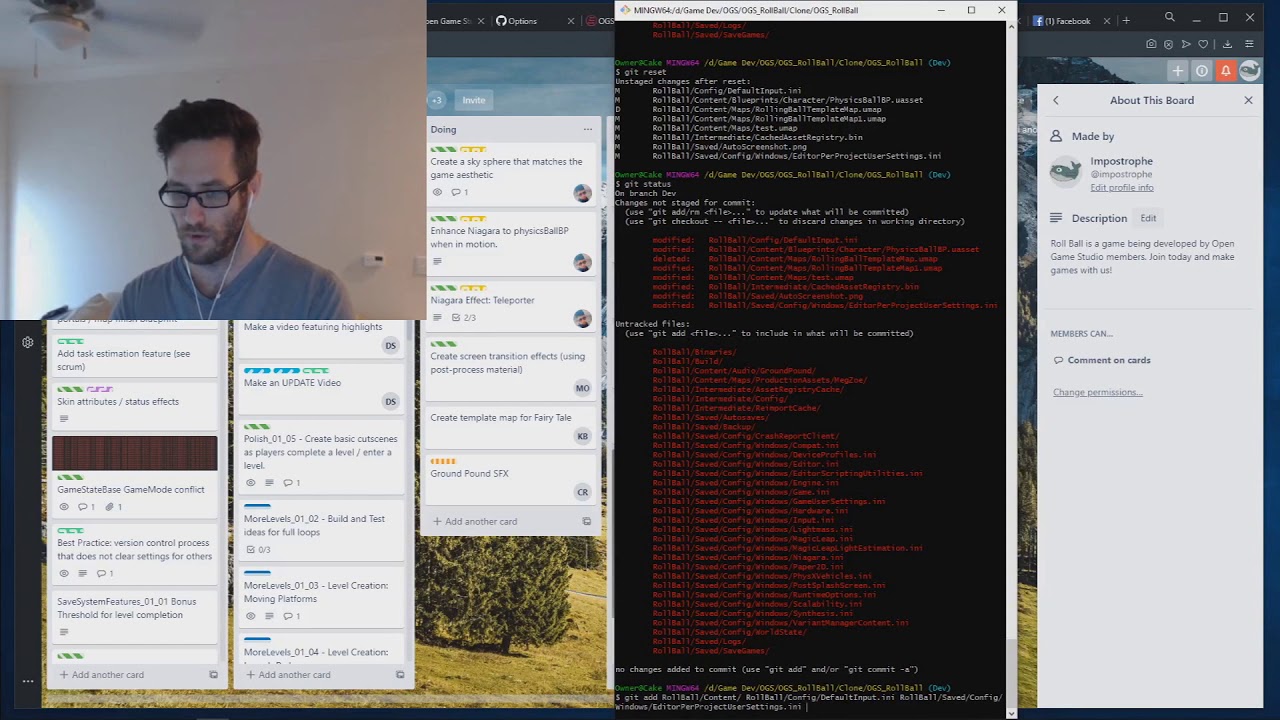 Git Bash usage demonstration: sample commit with mistakes and fixes