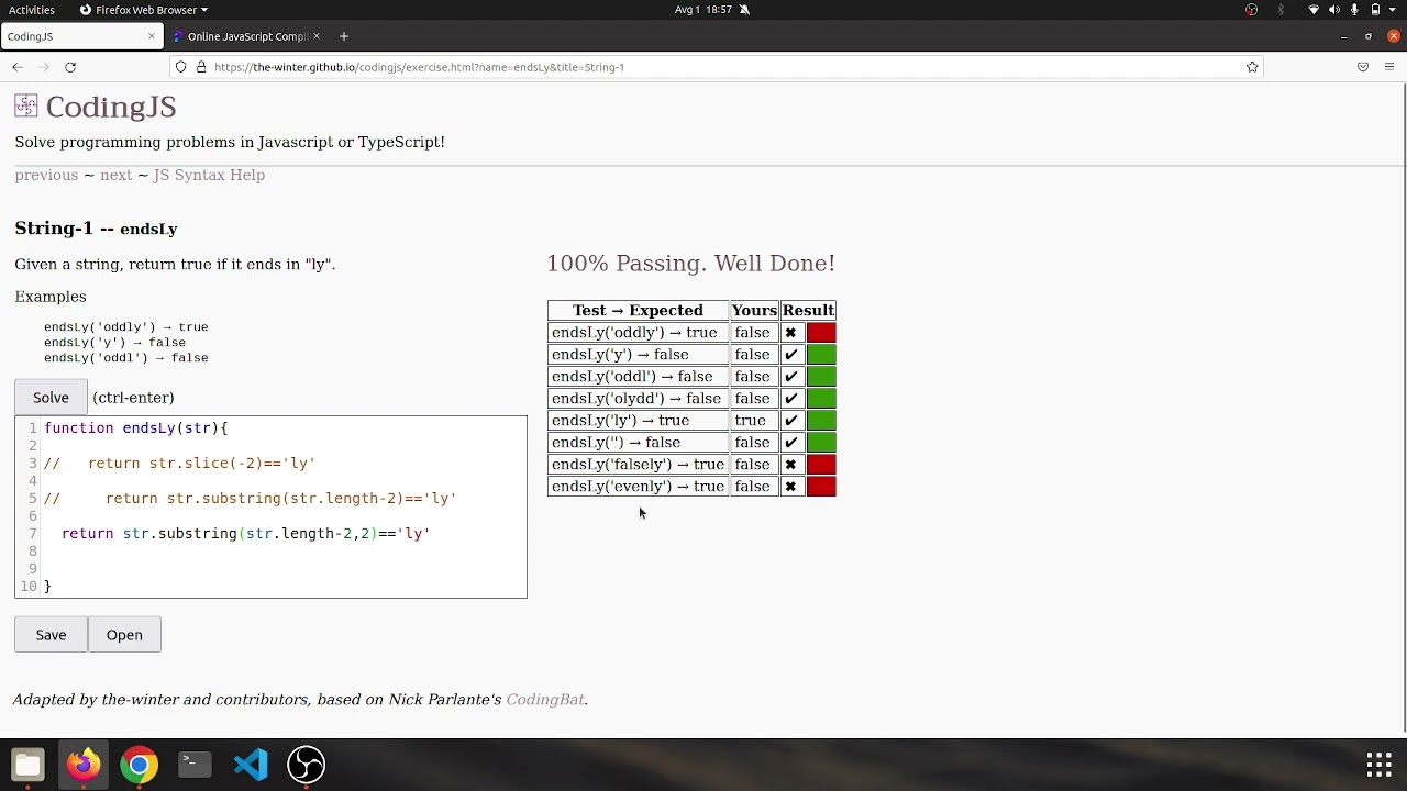 String 1  endsLy  Javascript solution