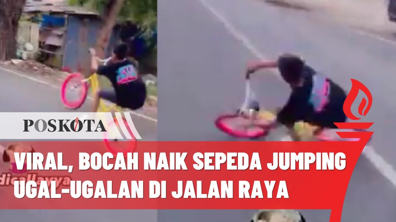 Viral, Bocah Naik Sepeda Jumping Ugal-Ugalan di Jalan Raya Nyaris Tabrak Mobil, Netizen: Norak!