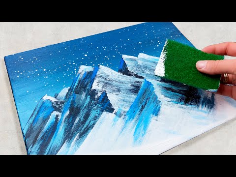 How to draw snowy mountains — Easy acrylic painting technique with relaxing music