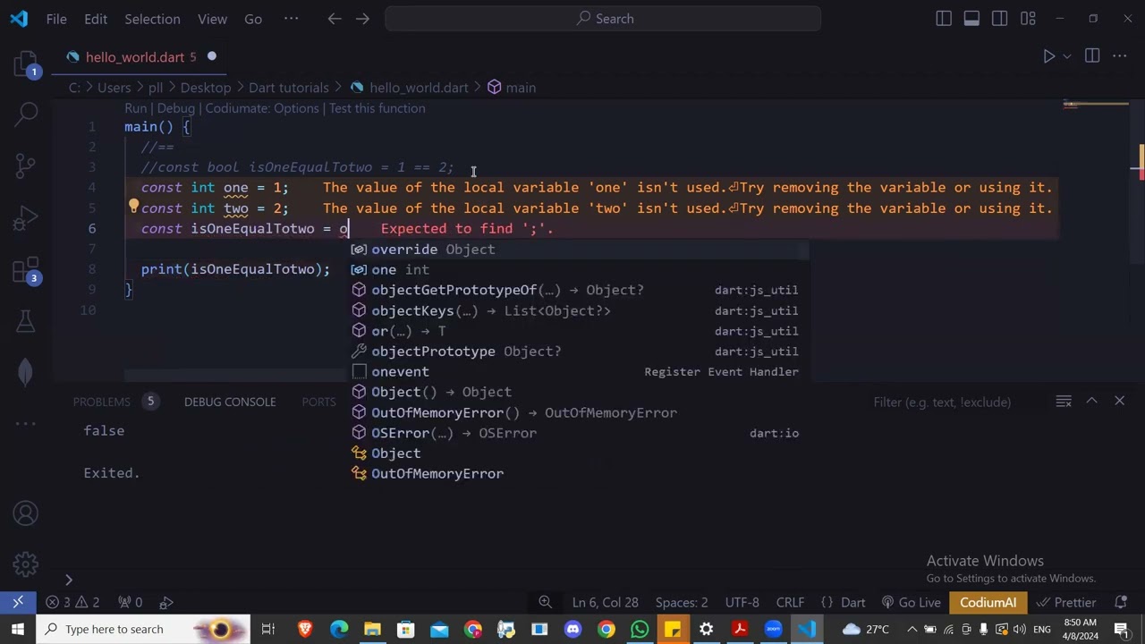 Control Flow -  Making comparisons   Boolean data type