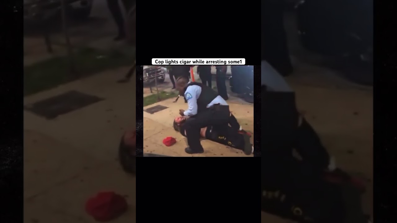 Police lights cigar while arresting somebody