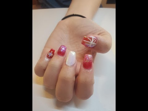 Red and white Christmas nails