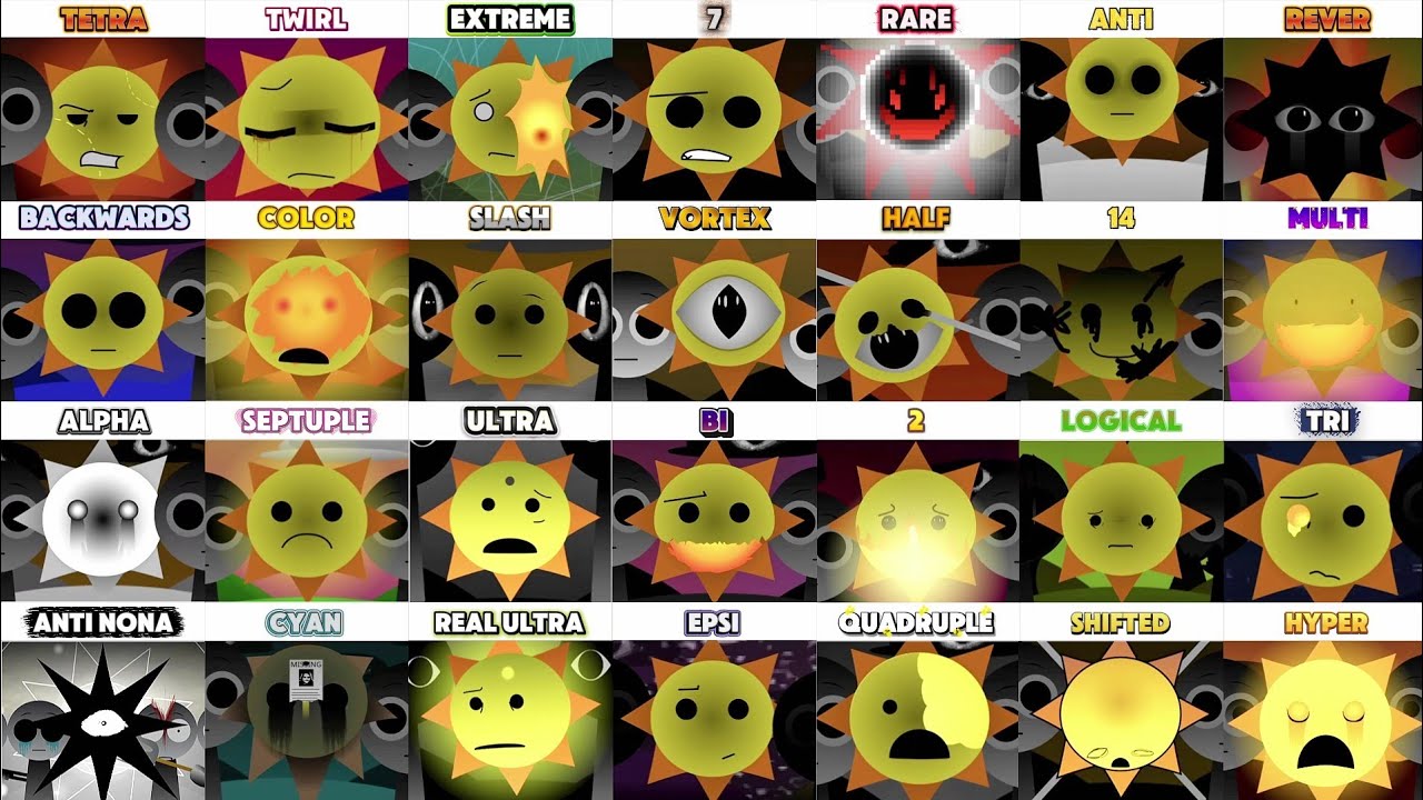 Incredibox Sprunki – All Mr. Sun in Every Shifted Version
