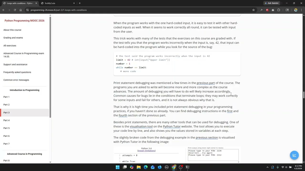 Python Programming MOOC 2026 - Part 3.1.2 Writing Conditions and Debugging Loops