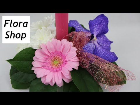 Floristik Anleitung Blumengesteck ❁ Blumendeko mit Kerze, schöne Tischdekoration machen ❁ Flora-Shop