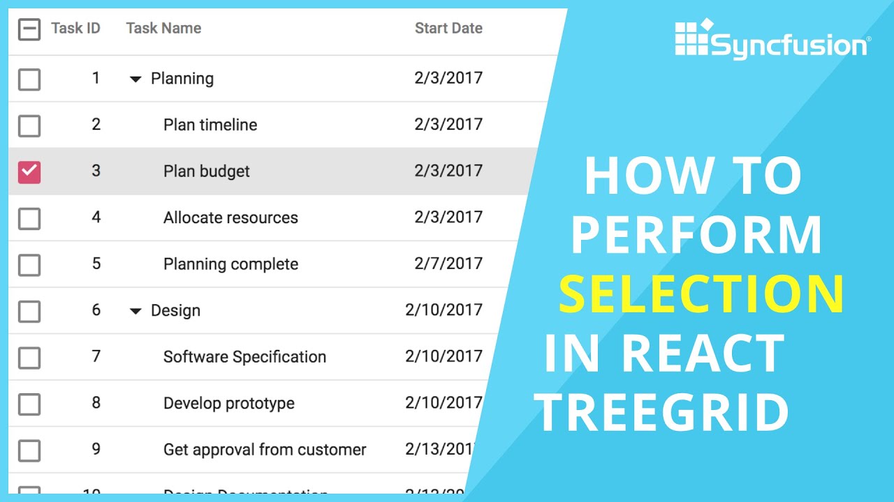 How to Perform Selection in React TreeGrid