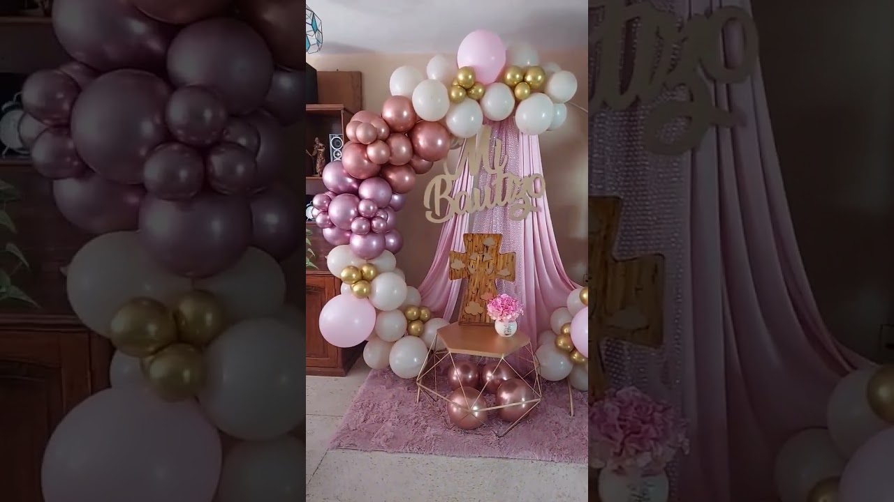 Decoración Bautizo #bautizo #niñas #cumpleaños #gold #decoration #pink #ballons #globosparafiestas