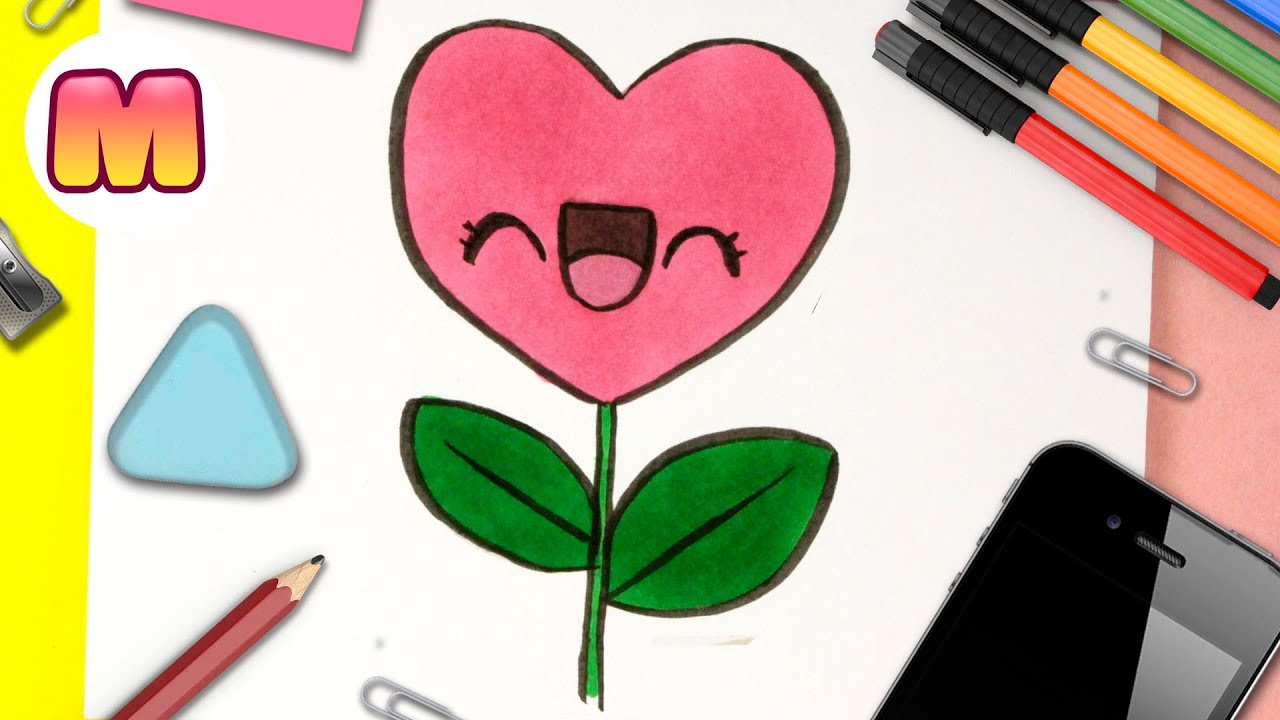HOW TO DRAW A HEART FLOWER ❤️ Easy kawaii drawings ❤️ Learn to draw with Jape