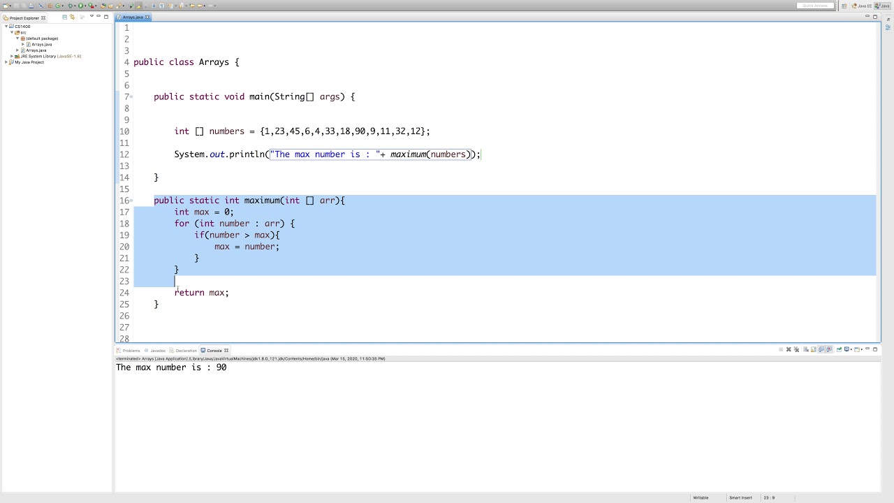 Java: Array methods (maximum, sum and membership)