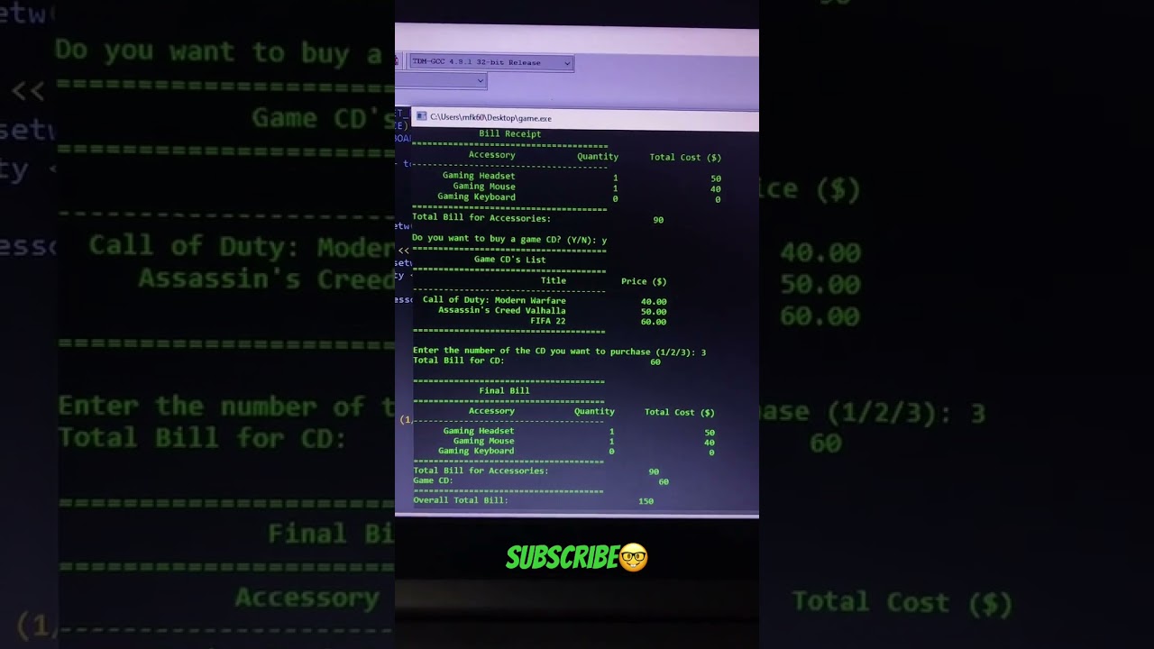 games bill in c++ IDE dev c++ #cppprogramming #codingtime #codinglife
