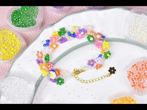 Seed Beaded Colorful Flower Bracelet