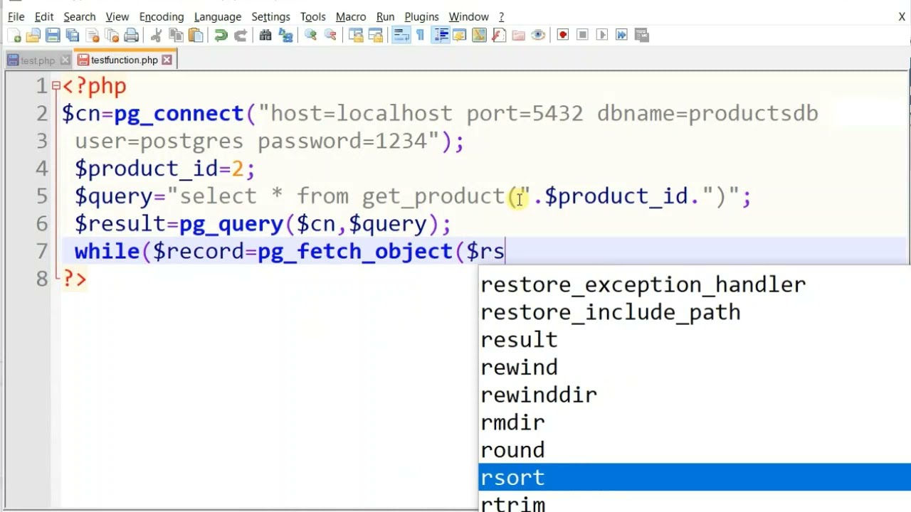 Select records by calling a function (procedure) in PostgreSQL in PHP (Code)