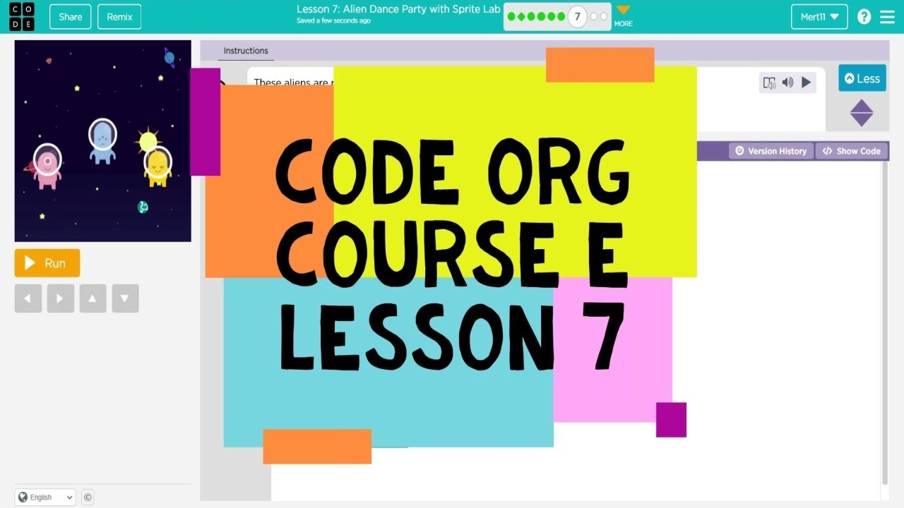 Code.org Course E Lesson 7 Alien Dance Party with Sprite Lab - Code Org 2020