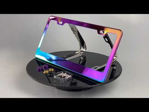 KA DEPOT Neo Chrome License Plate Frame + Metal Screw Cap Set