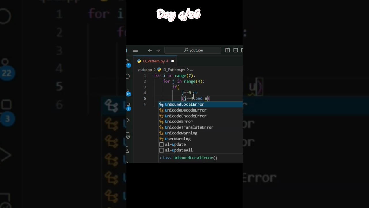 day 4/26 printing alphabets Star pattern in  #python #programming #coding #beginners #trending #code