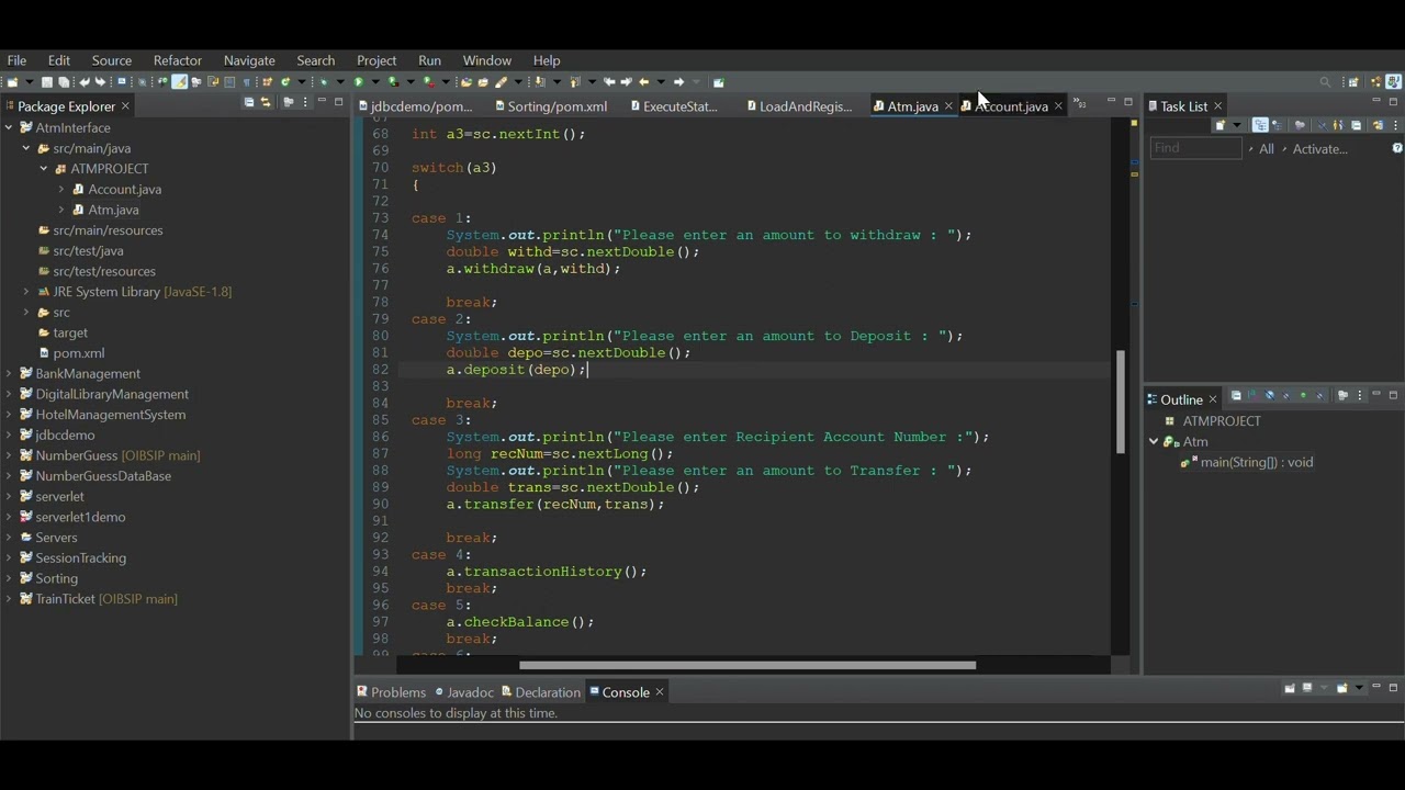 OASIS Infobyte Internship Task3-Java Project-ATM INTERFACE