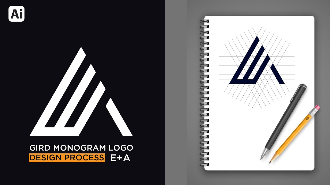 Monogram E & A Logo Design Process On Triangle |Adobe Illustrator Tutorial |For Beginner's Tutorial
