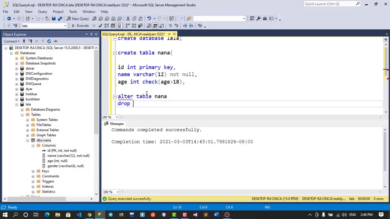 Alter Drop Column In SQL Server