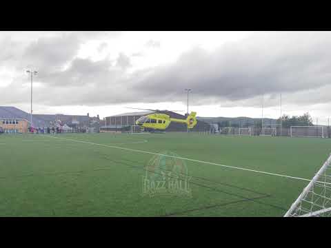 Air ambulance 🚑 🚁 lands on football field in Elland!