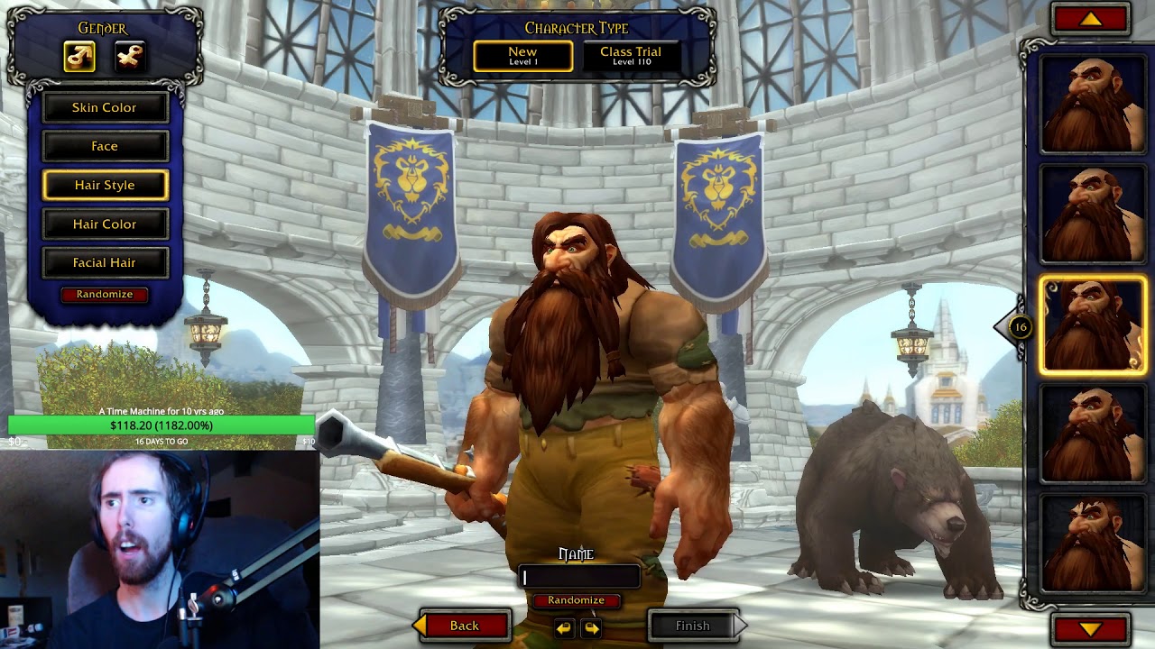 LivestreamFails   Asmongold chooses a hairstyle for his new dwarf   Asmongold playing World of Warcr