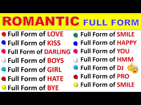 Romantic Full Form of LOVE, KISS, GIRL, BOYS, DARLING, HAPPY, HATE, YOU, SMS, 4G, PRO, BYE|