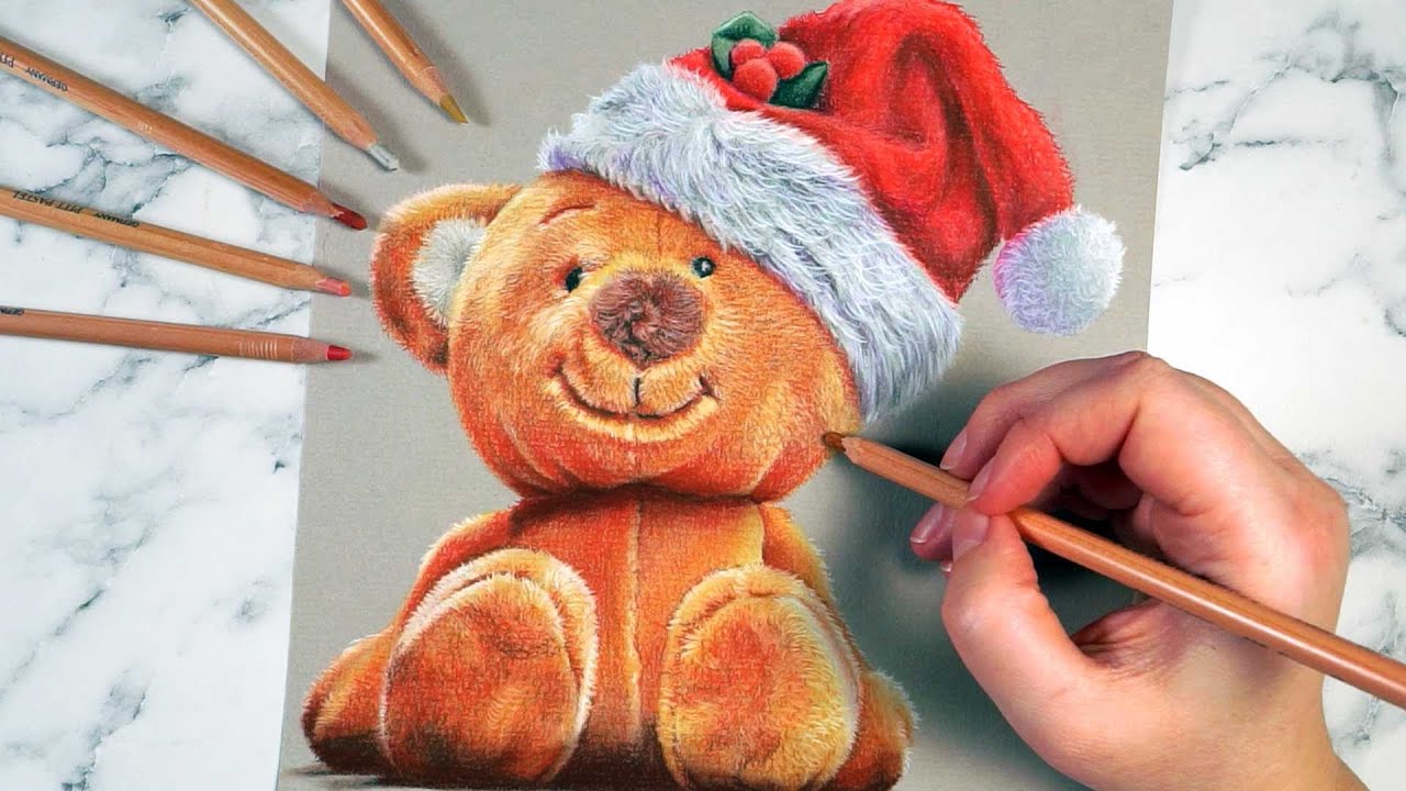 How To Draw A Realistic Christmas Teddy - PITT Pastel Pencil Tutorial
