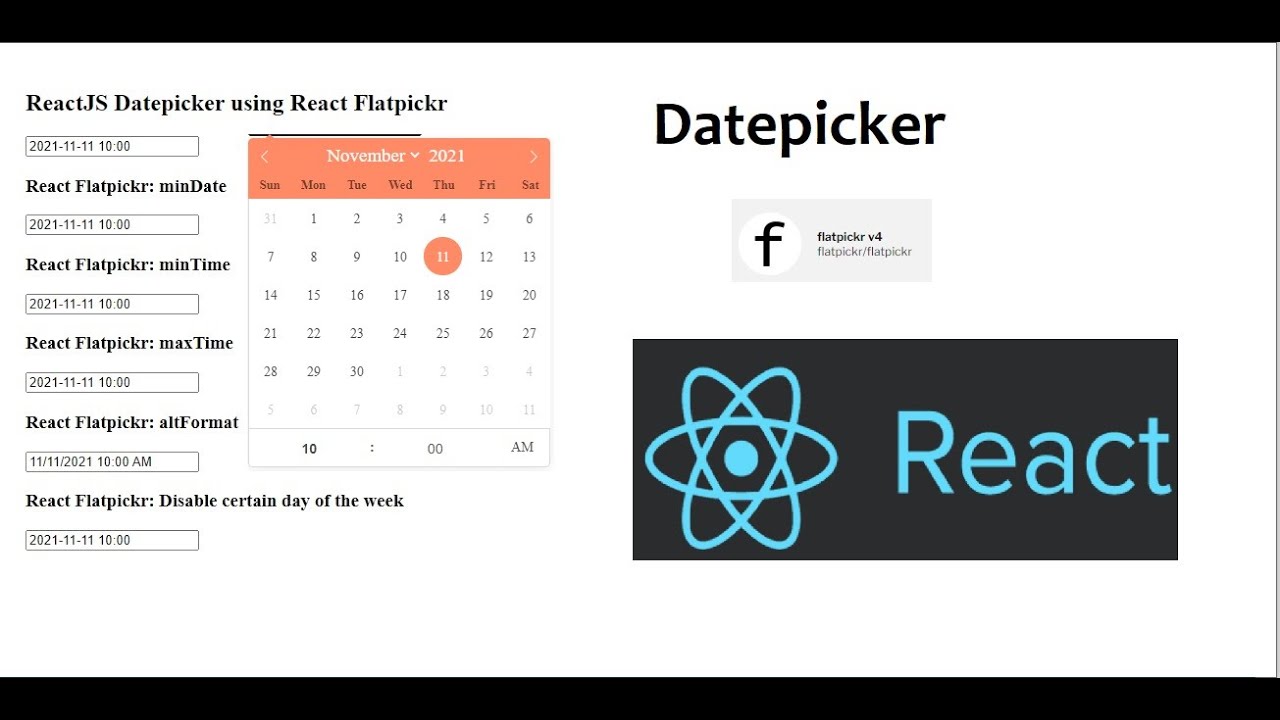 ReactJS Datepicker using React Flatpickr