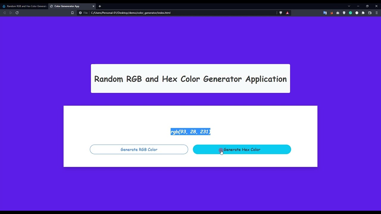 Random RGB and Hex Color Generator Application in JavaScript DEMO