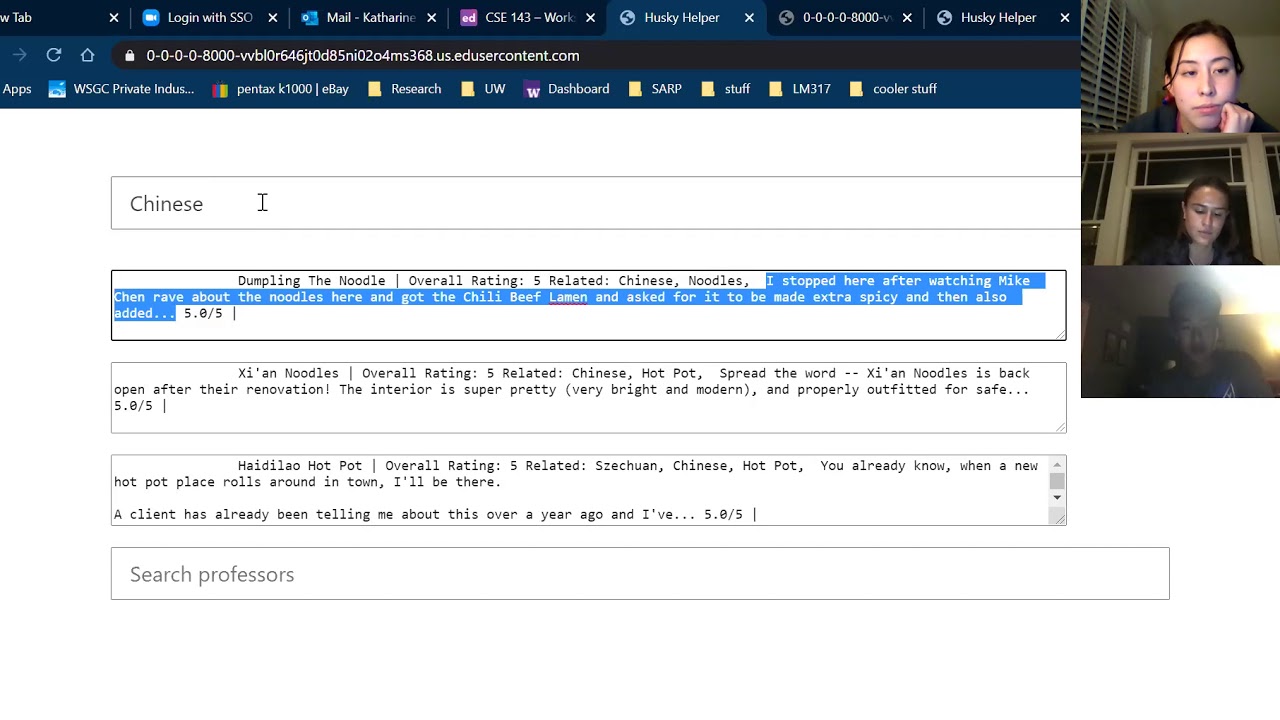 CSE 143 Au20 Final Project: Husky Helper