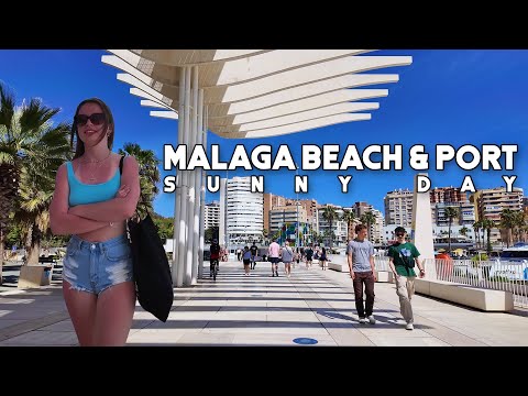 Malaga City Beach and Port Spain Sunny Day April 2024 Update Costa del Sol | Andalucía [4K]