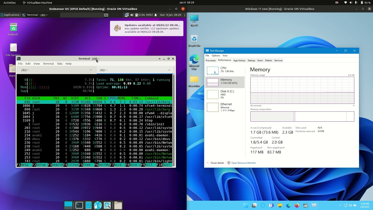 Endeavour OS vs Windows 11: RAM